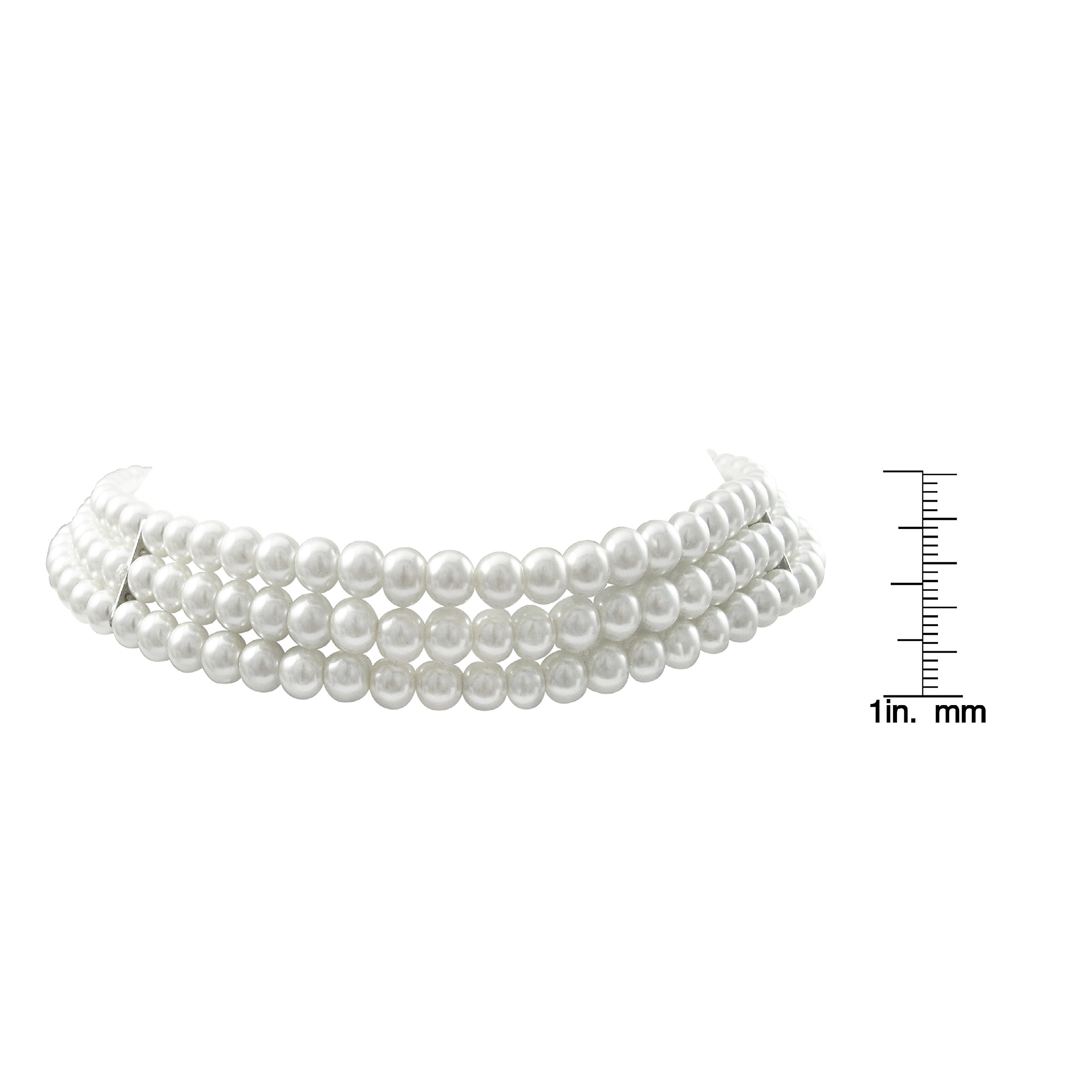 Isaac Kieran Faux Pearl 3-Strand Choker Necklace, Rhodium Finish, 6-mm Round Pearls, 13 Inches Long Plus 3 Inch Extender Chain (White)