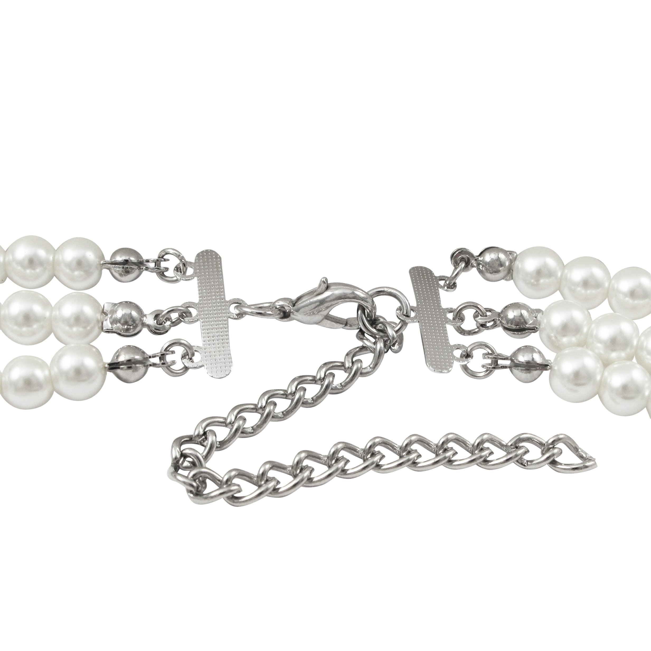 Isaac Kieran Faux Pearl 3-Strand Choker Necklace, Rhodium Finish, 6-mm Round Pearls, 13 Inches Long Plus 3 Inch Extender Chain (White)