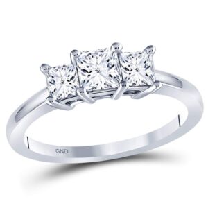 14k white gold princess diamond 3-stone bridal wedding engagement ring 1 cttw