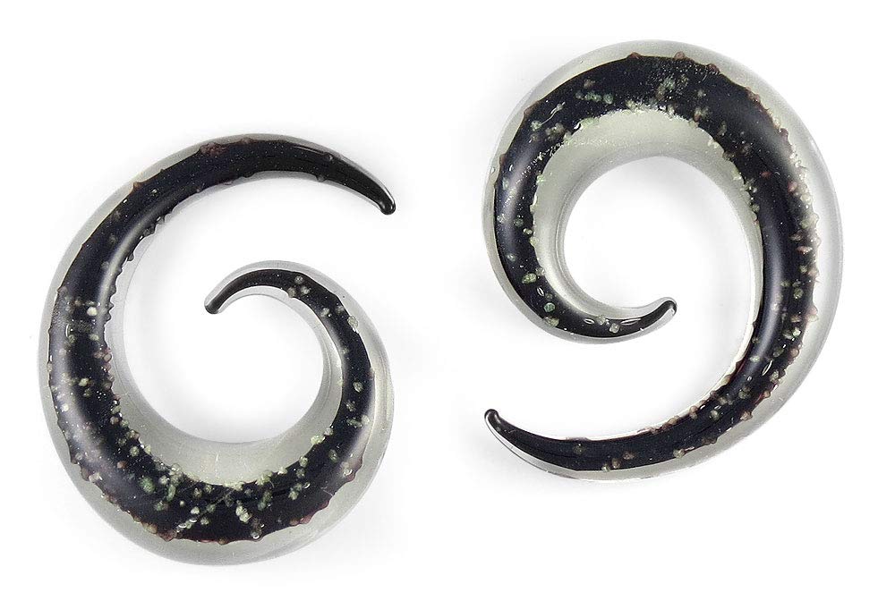 Scrap Metal 23 Pair Glow in The Dark Black Pyrex Glass Spiral 00g 00 Gauge 10mm