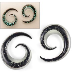 Scrap Metal 23 Pair Glow in The Dark Black Pyrex Glass Spiral 00g 00 Gauge 10mm