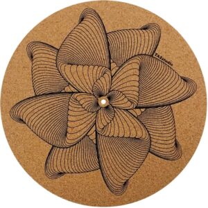 tazstudio premium slipmat - cork turntable mat for better sound support on vinyl lp record player - cork mat original geometric design psychedelic geometric line spiral flower [4mm thickness]-m4