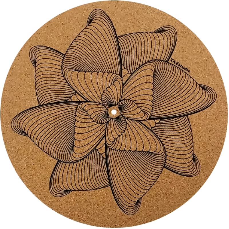 TazStudio Premium slipmat - Cork Turntable Mat for Better Sound Support on Vinyl LP Record Player - Cork mat Original Geometric Design Psychedelic Geometric line Spiral Flower [4mm Thickness]-m4