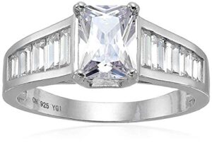 sterling silver 6x8mm emerald cut cubic zirconia engagement ring with graduated baguette band