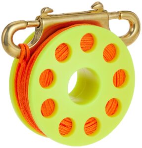 scuba choice diving yellow compact finger spool 65ft dive reel- orange line