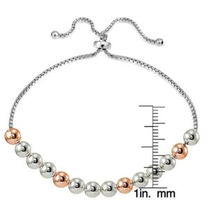 Hoops & Loops Sterling Silver Rose Gold Flashed Two-Tone 6mm Bead Adjustable Bracelet