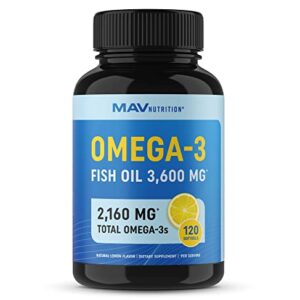 Triple Strength Omega 3 Fish Oil | 3600 mg EPA & DHA | Over 2100mg of Omega 3 Fatty Acids | 1300mg EPA + 860mg DHA | Best Essential Fatty Acids | Premium Burpless Softgel Supplements (120 Ct)