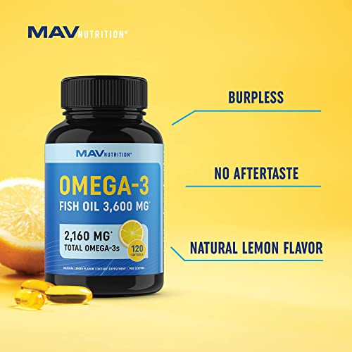 Triple Strength Omega 3 Fish Oil | 3600 mg EPA & DHA | Over 2100mg of Omega 3 Fatty Acids | 1300mg EPA + 860mg DHA | Best Essential Fatty Acids | Premium Burpless Softgel Supplements (120 Ct)