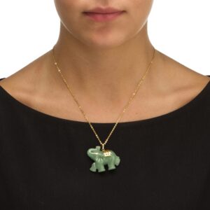 PalmBeach 14K Yellow Gold Genuine Green Jade and Round Genuine Pink Sapphire Lucky Elephant Charm Pendant Pendant (32mm)