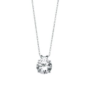 palmbeach 10k white gold round cubic zirconia solitaire pendant (8mm) with 18 inch chain