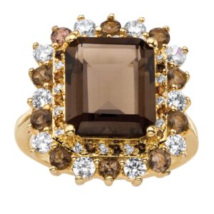 palmbeach yellow gold-plated emerald cut genuine smoky topaz, mystic fire purple or blue glass and cubic zirconia ring size 7