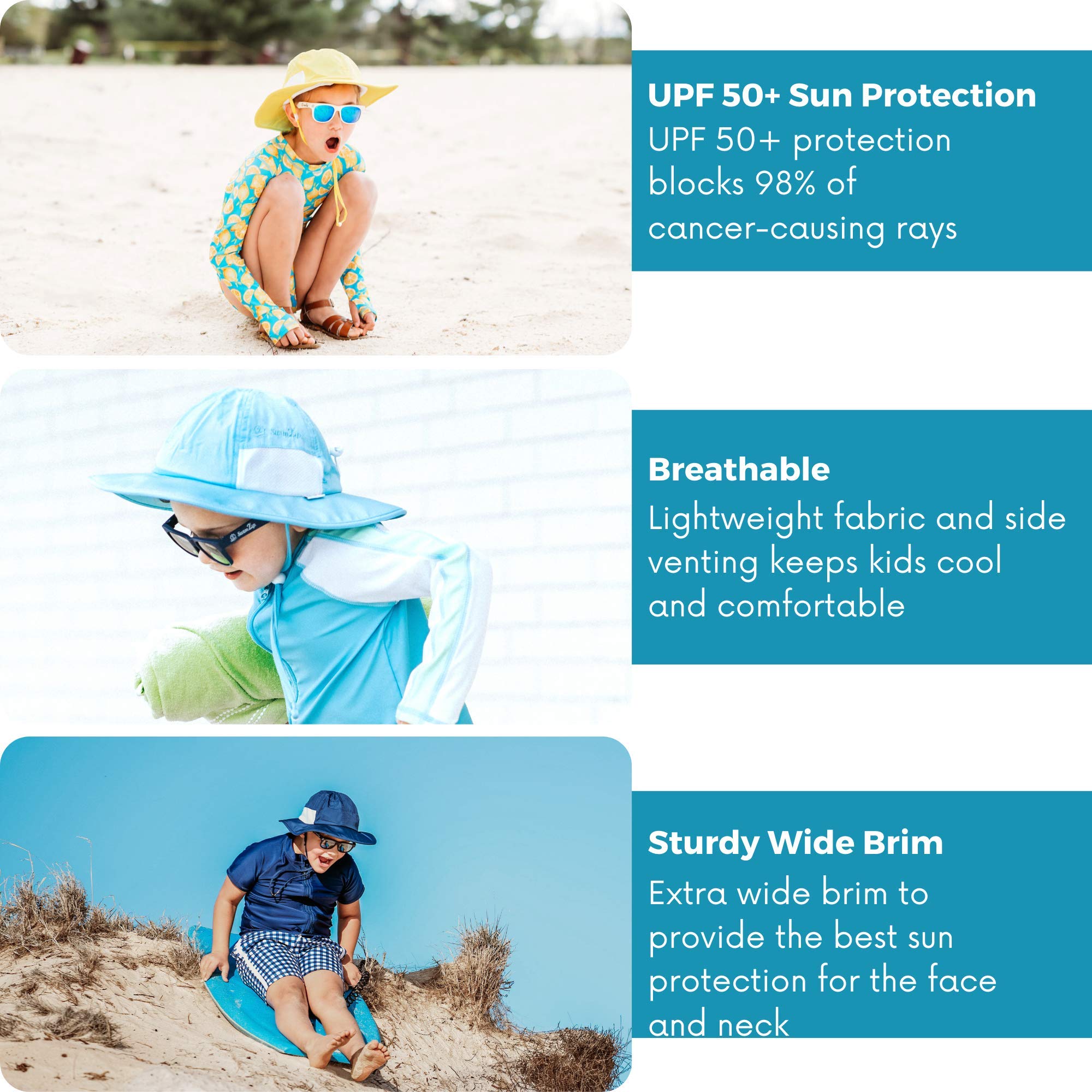 SwimZip Wide Brim Sun Hat | UPF 50+ Protection for Baby, Toddler, and Kids Mint Green