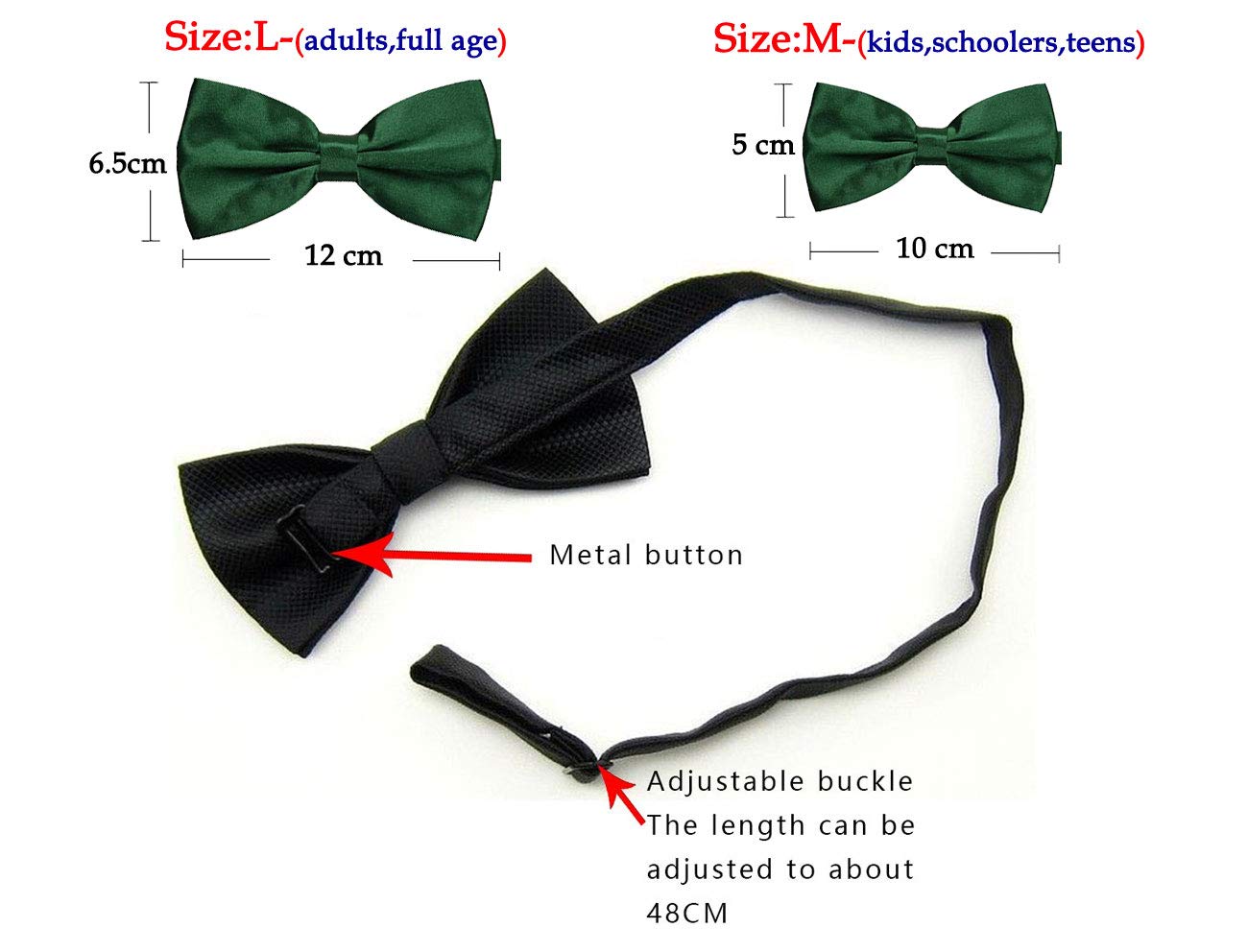 TINYHI Men's Pre-Tied Satin Formal Tuxedo Bowtie Adjustable Length Satin Bow Tie Black One Size