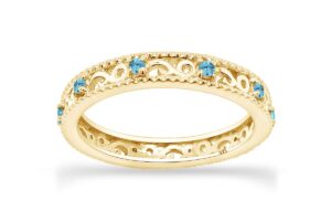 jewel zone us march birthstone round cut blue aquamarine stackable ring in 14k yellow gold over sterling silver