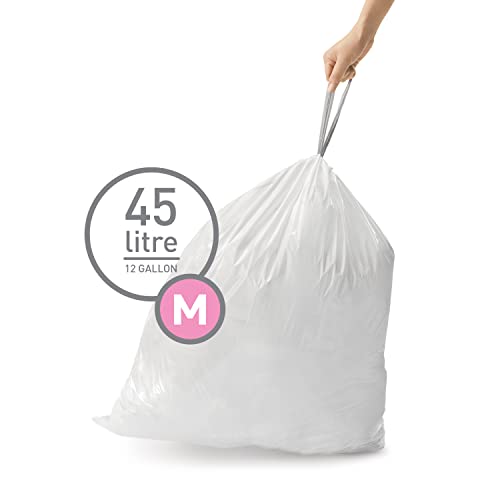 simplehuman Code M Custom Fit Drawstring Trash Bags in Dispenser Packs, 100 Count, 45 Liter / 11.9 Gallon, White