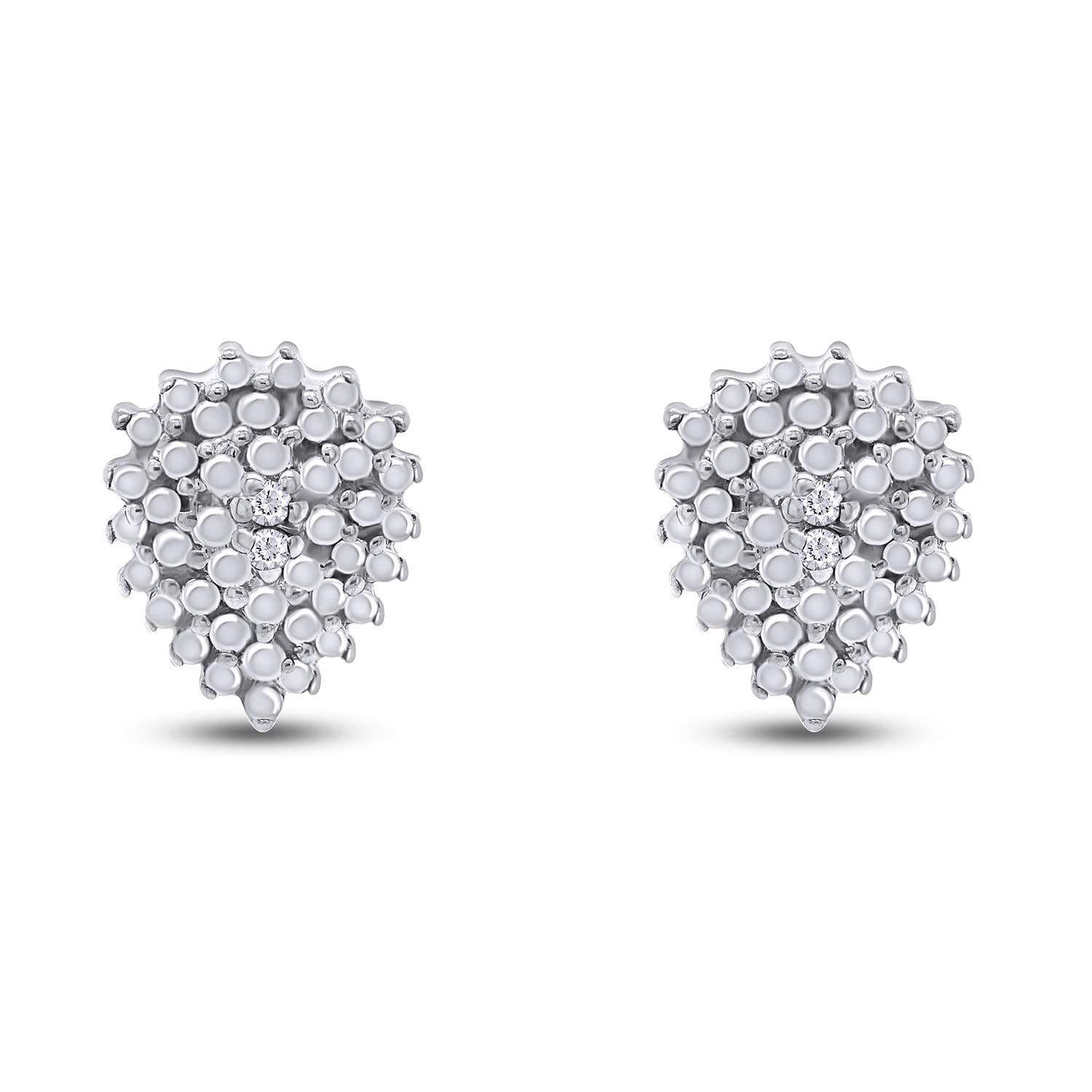 White Natural Diamond Stud Earrings In 14K White Gold Over Sterling Silver (0.04 Ct)