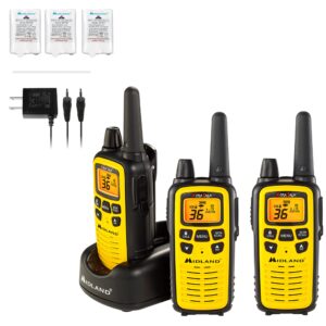 midland 36 channel frs two-way radio - long range walkie talkie, 121 privacy codes, noaa weather scan + alert (yellow/black, 3-pack)