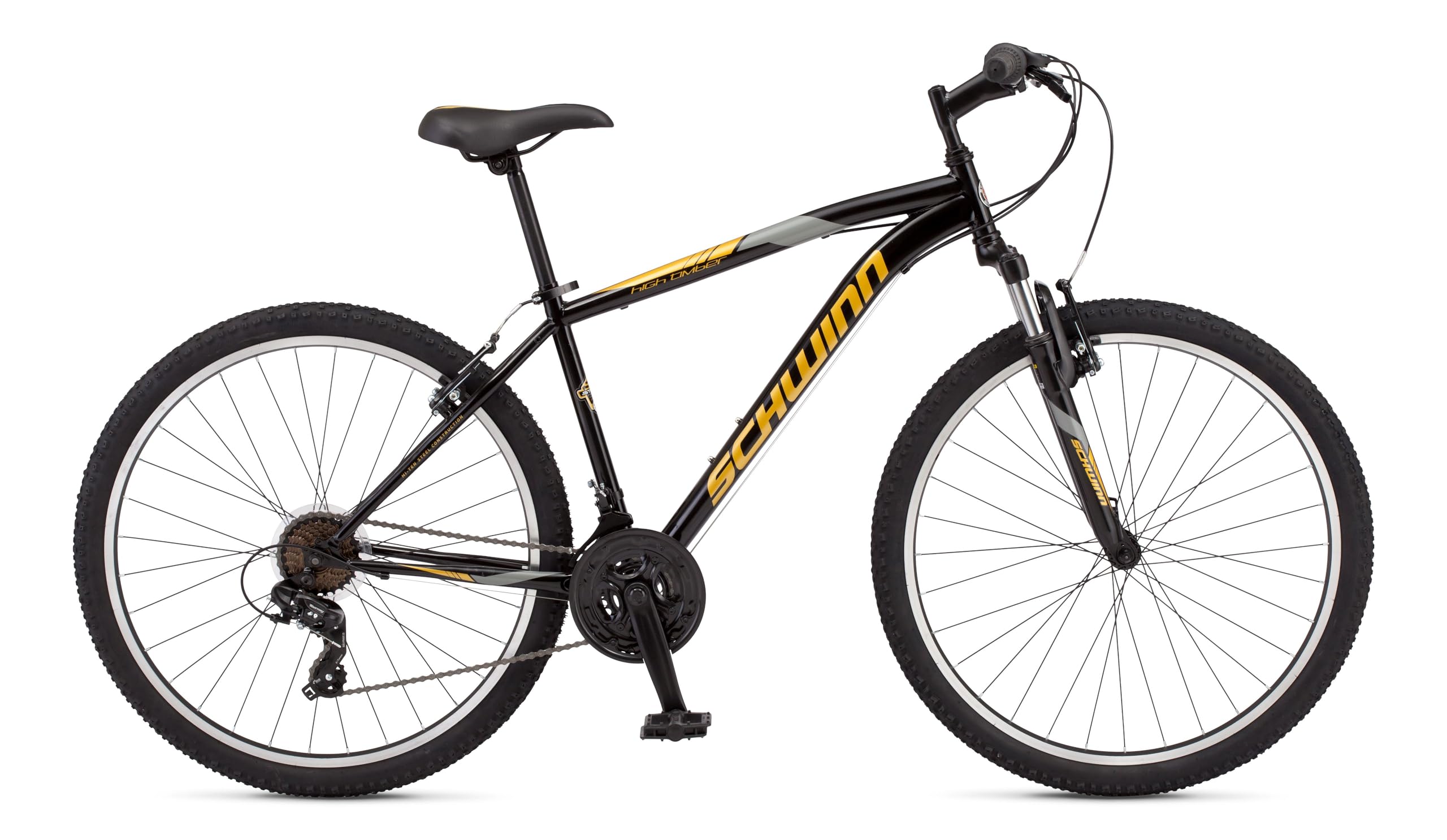 Schwinn High Timber Mountain Bike for Adult Men Women, 27.5-Inch Wheels, 21-Speeds, Front Suspension, Steel Frame and Alloy Linear Pull Brakes, Black