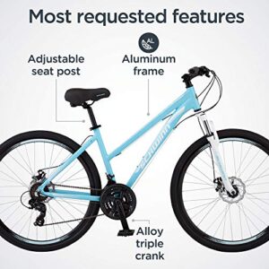 Schwinn GTX 2.0 Comfort Adult Hybrid Bike for Men and Women, Dual Sport Bicycle, 700c Wheels, 17-Inch Step-Through Aluminum Frame, 21-Speed Twist Shifters, Mechanical Disc Brake, Light Blue