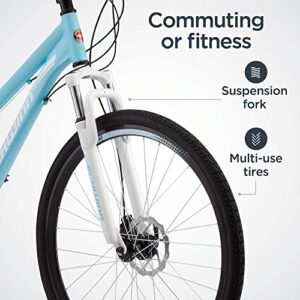 Schwinn GTX 2.0 Comfort Adult Hybrid Bike for Men and Women, Dual Sport Bicycle, 700c Wheels, 17-Inch Step-Through Aluminum Frame, 21-Speed Twist Shifters, Mechanical Disc Brake, Light Blue