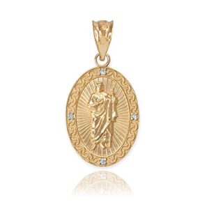 10k gold oval saint jude thaddeus diamond medal charm pendant (small)