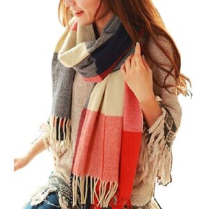 Loritta Womens Scarf Fashion Long Plaid Shawls Wraps Big Grid Winter Warm Lattice Large Scarves Gifts,Red Navy Lattice