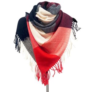 Loritta Womens Scarf Fashion Long Plaid Shawls Wraps Big Grid Winter Warm Lattice Large Scarves Gifts,Red Navy Lattice