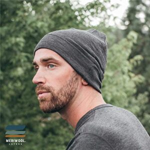 MERIWOOL Unisex Merino Wool Cuff Beanie Winter Hat for Men and Women Black