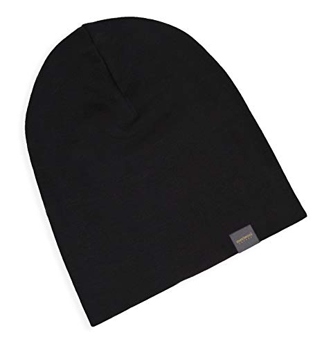 MERIWOOL Unisex Merino Wool Cuff Beanie Winter Hat for Men and Women Black