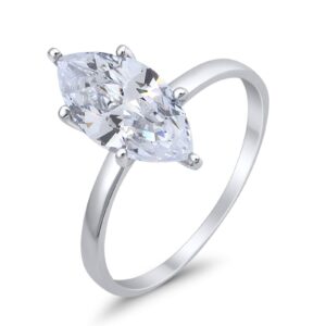 Blue Apple Co. Simulated Cubic Zirconia Size-7 Solitaire Wedding Engagement Ring Marquise CZ 925 Sterling Silver