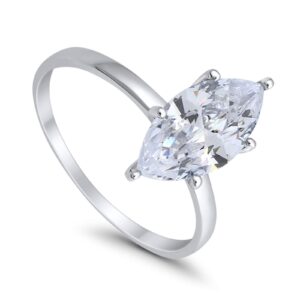 Blue Apple Co. Simulated Cubic Zirconia Size-7 Solitaire Wedding Engagement Ring Marquise CZ 925 Sterling Silver