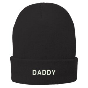 trendy apparel shop daddy embroidered winter knitted long beanie - black