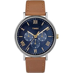 timex unisex tw2r29100 southview 41mm multifunction tan/blue leather strap watch