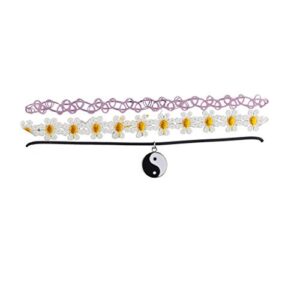 lux accessories hippie daisy yin yang pink tattoo assorted choker set (3pc)