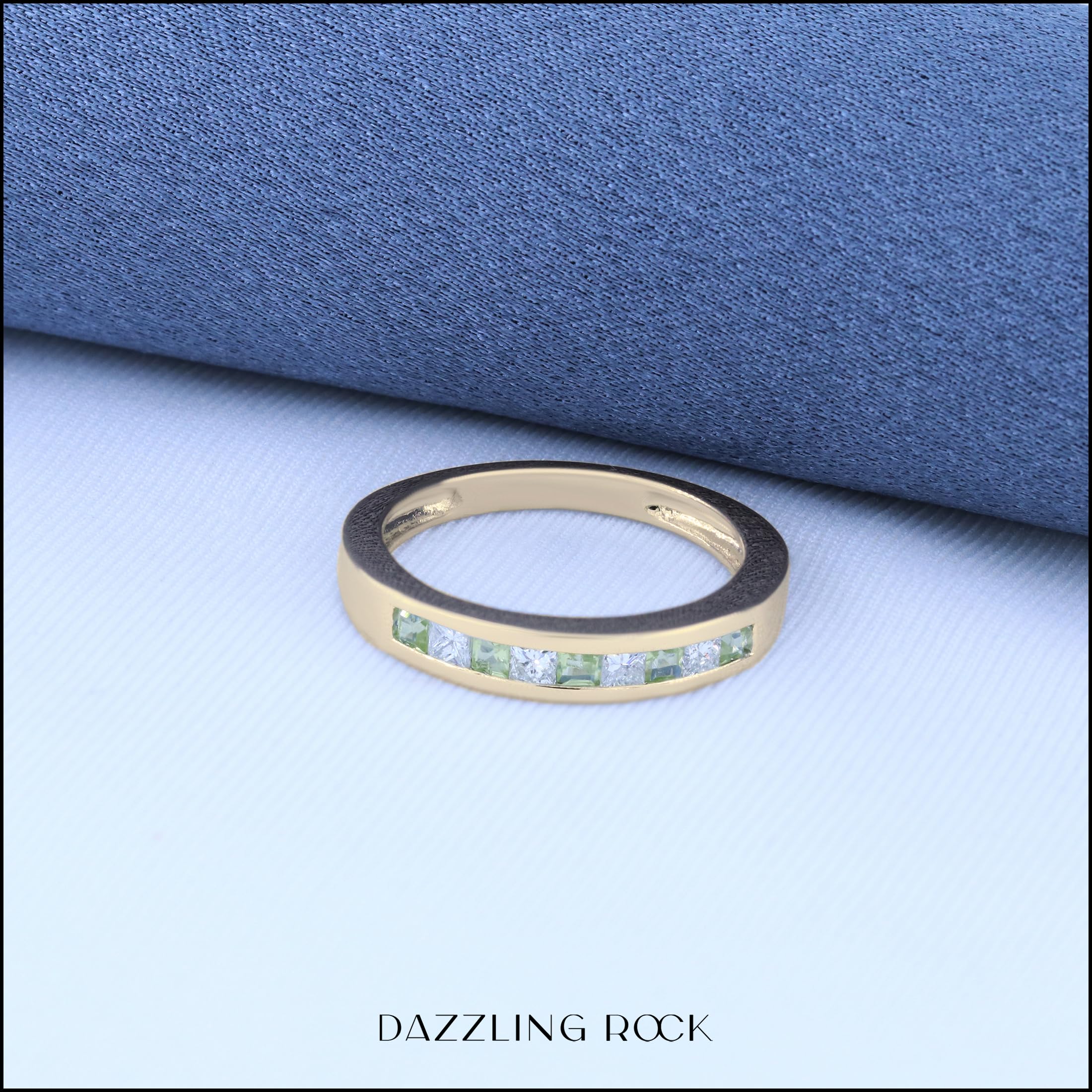 Dazzlingrock Collection Princess Cut Peridot & White Diamond Ladies Wedding Band Stackable Ring in 10K Yellow Gold, Size 10