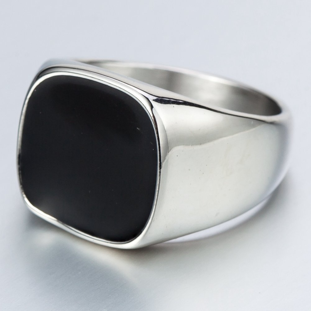 Stainless Steel Black Enamel Signet Ring (6)