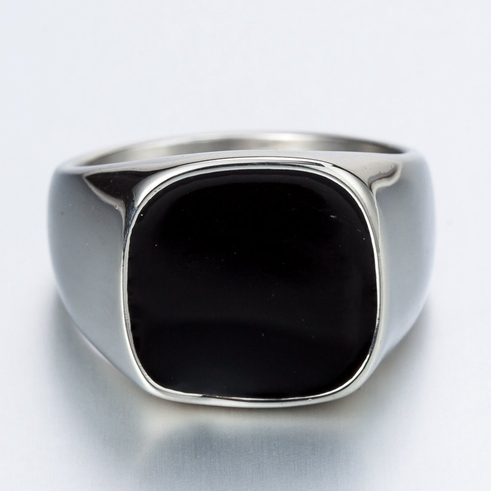 Stainless Steel Black Enamel Signet Ring (6)