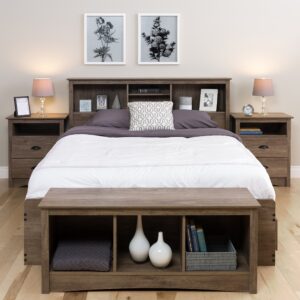 Prepac Salt Spring Rustic Full/Queen Headboard with Bookcase, Farmhouse Bookcase Headboard for Full/Queen Beds 11" D x 65.75" W x 43" H, Drifted Gray, DSH-6643-V