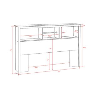 Prepac Salt Spring Rustic Full/Queen Headboard with Bookcase, Farmhouse Bookcase Headboard for Full/Queen Beds 11" D x 65.75" W x 43" H, Drifted Gray, DSH-6643-V