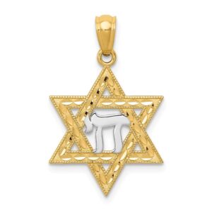 jewels by lux 14k yellow gold w/rhodium star of david w/chai pendant