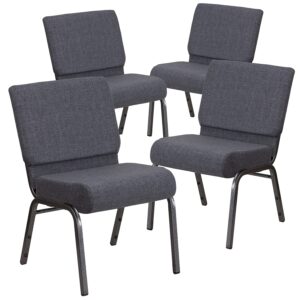 flash furniture 4 pack hercules series 21''w church chair in dark gray fabric - silver vein frame