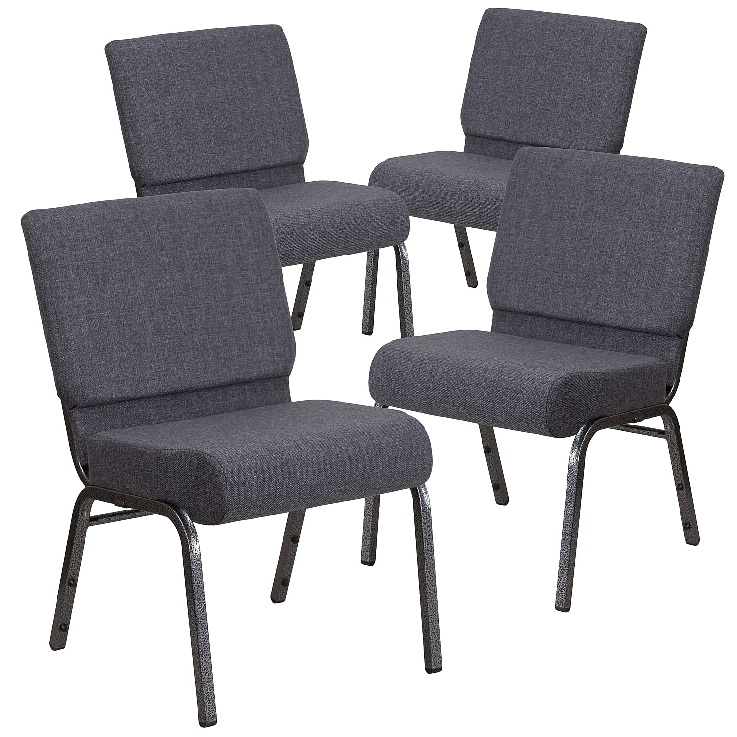 Flash Furniture 4 Pack HERCULES Series 21''W Church Chair in Dark Gray Fabric - Silver Vein Frame