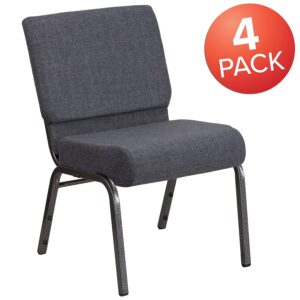 Flash Furniture 4 Pack HERCULES Series 21''W Church Chair in Dark Gray Fabric - Silver Vein Frame