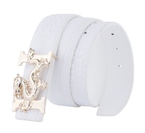 alaka letter h dragon buckle alligator pattern leather mens belt (white), length 110cm * width 3.8cm (l43.3'' * w1.5'')