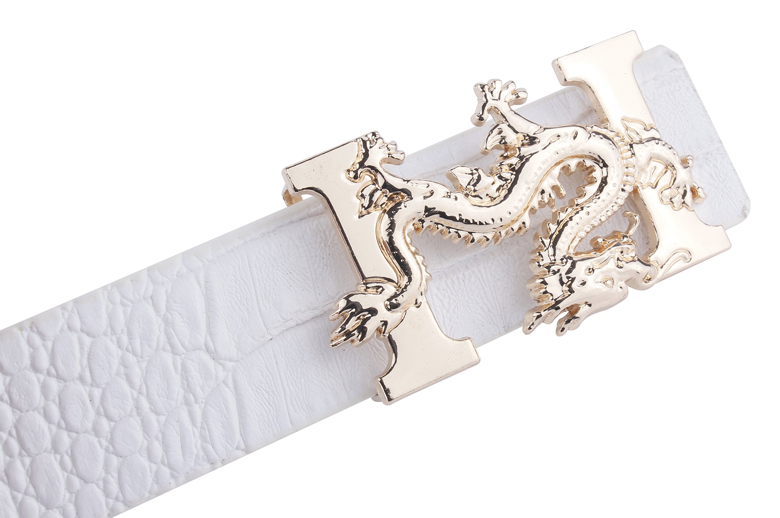 ALAKA Letter H Dragon Buckle Alligator Pattern Leather Mens Belt (White), Length 110cm * Width 3.8cm (L43.3'' * W1.5'')