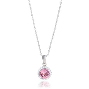 max + stone sterling silver crystal halo pendant necklace, pink, 18"