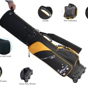 A99Golf Travel Mate with Skin Cover Wheeled W. TSA Lock Air Porter Golf Travel Bag cart Bag Travel Cover Golf Bag (Blk/Gold)