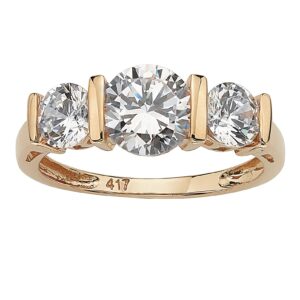 palmbeach 10k white or yellow gold solid round cubic zirconia 3 stone bridal ring size 8