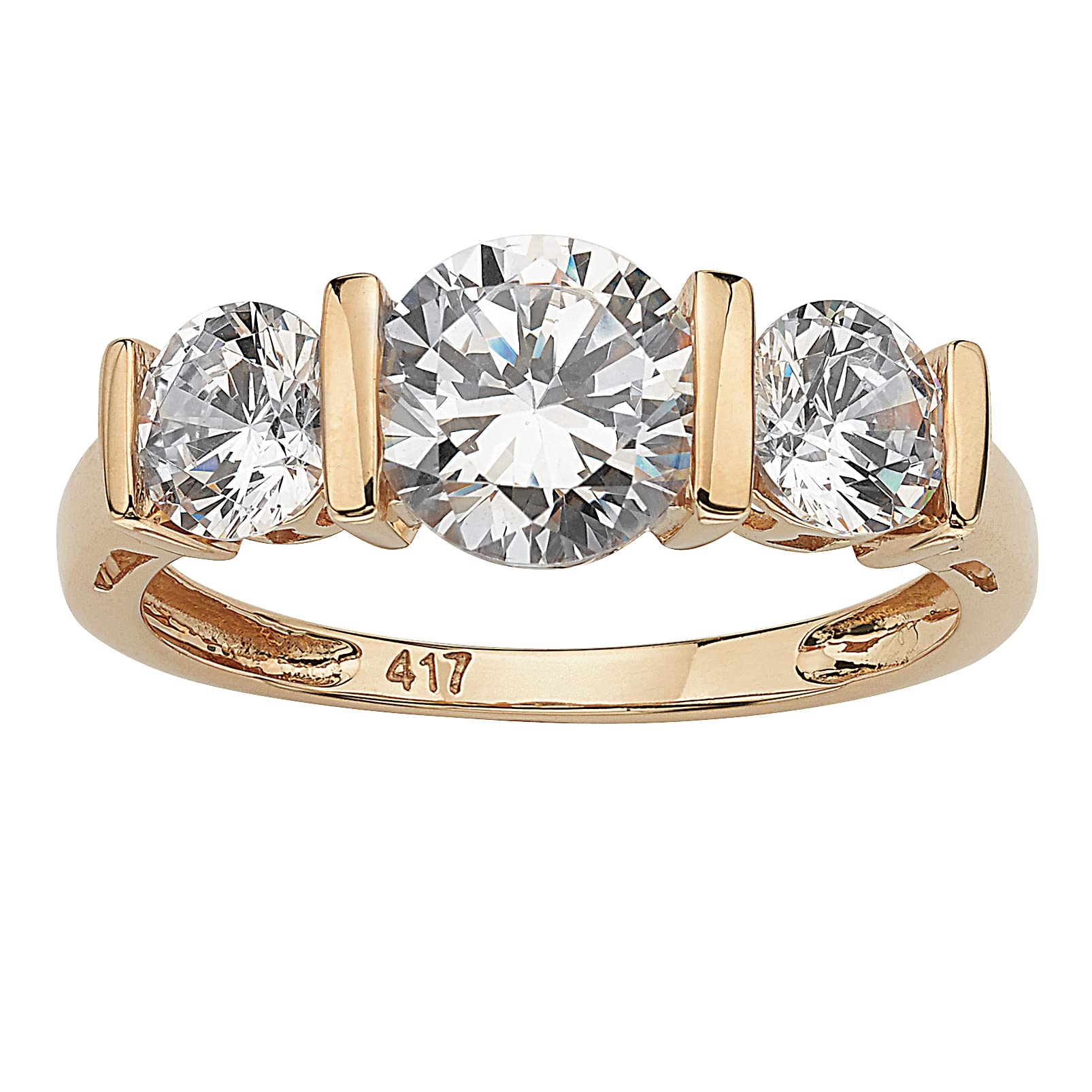 PalmBeach 10K White or Yellow Gold Solid Round Cubic Zirconia 3 Stone Bridal Ring Size 8