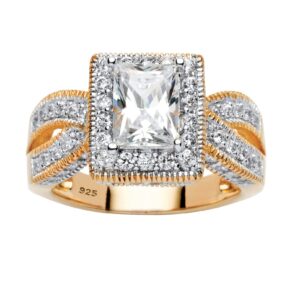 palmbeach yellow gold-plated sterling silver emerald cut cubic zirconia engagement ring sizes 6-10 size 8